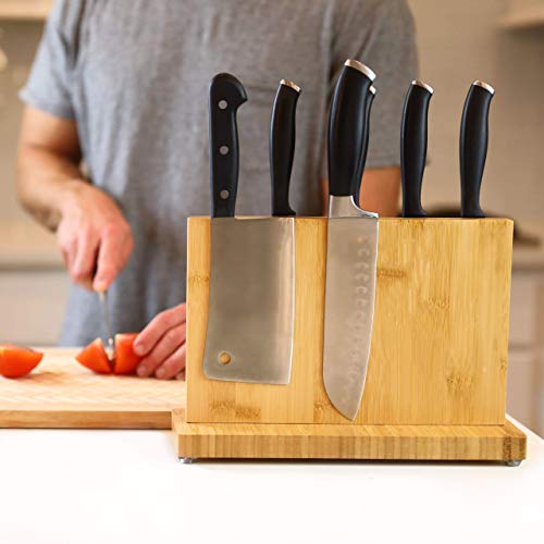 Bamboo Magnetic Knife Block Without Knives - Universal Space Saving Stand for Steak Knives and Cutlery - Kitchen Organizer for Counter or Under Cabinet Storage - Extra Strong Magnetic Knife HolderĀ