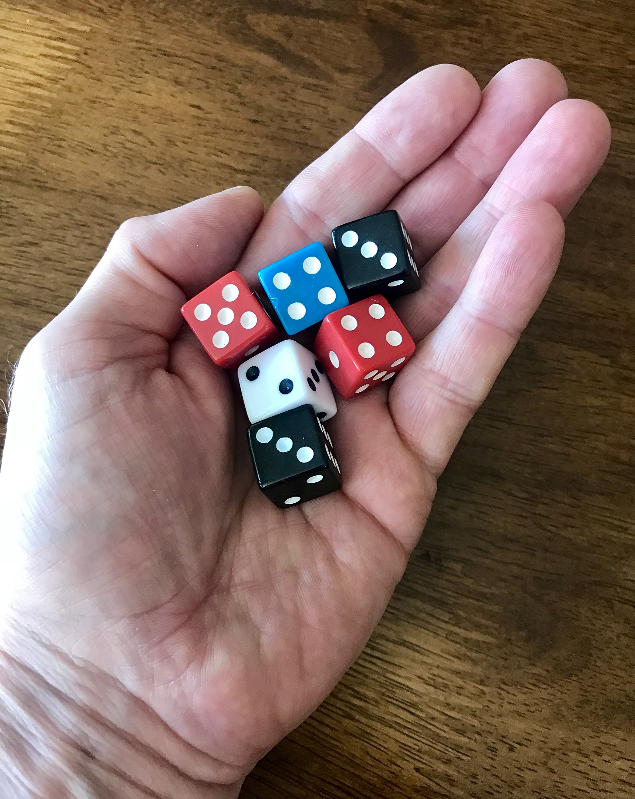 100 Bulk 16mm Dice 4 Color Assortment (Red, Blue, Black and White)