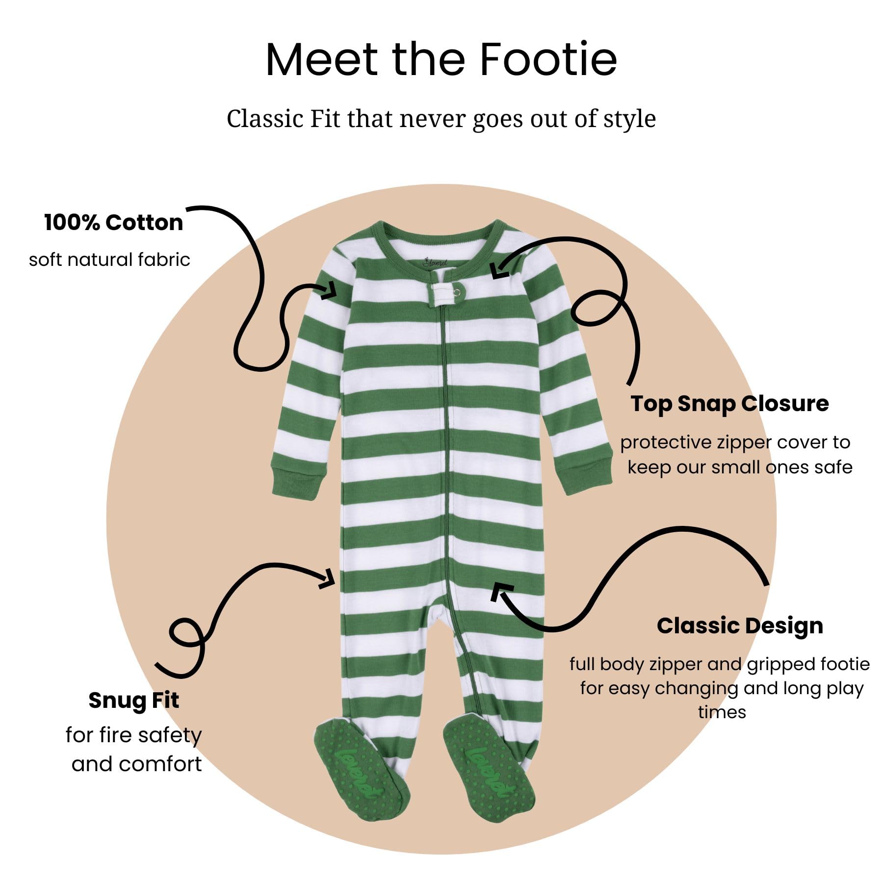 Leveret Kids Pajamas Baby Boys Girls Footed Pajamas Sleeper 100% Cotton (Green/White, Size 12-18 Months)