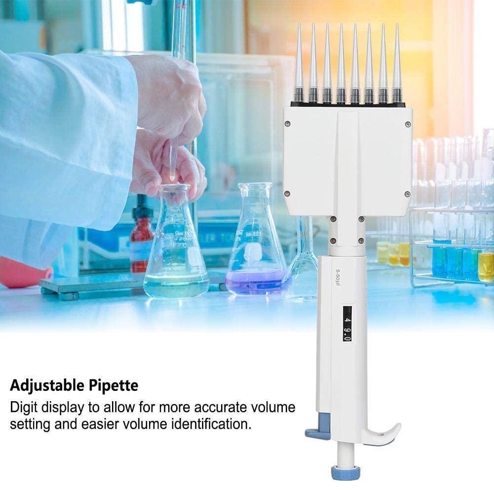 8-Channel Multichannel Pipett Adjustable Pipettor Micro Pipette High-Accurate 5-50μl + 8 Tip