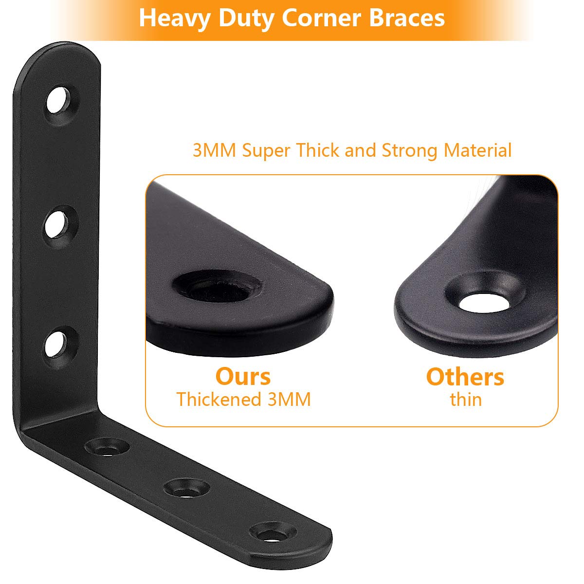 16 PCS L Shelf Brackets 4Inch, Cast Iron 4x4 Inch Heavy Duty L Shape Corner Brace, Black Floating Shelves Bracket for Hanging DIY Shelving or Bookshelf, 3mm Thick Angle Joint Bracket Fastener
