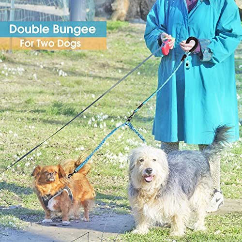 BAAPET Double Dog Leash, 4 FT Rope Dog Leash with Tangle Free Shock Absorbing Bungee and Poop Bags for Dual Small Medium Large Dogs (Medium/Large, Blue)