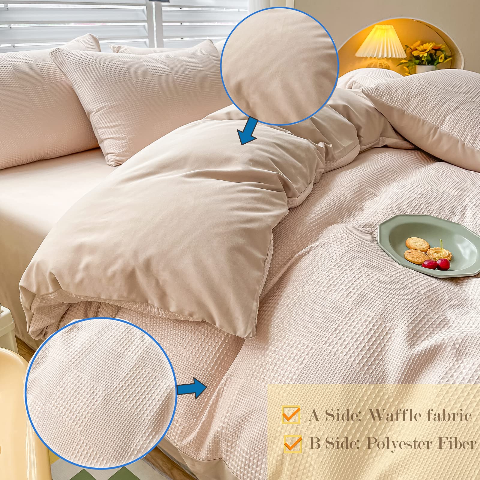 Beyeutao Brown Waffle Duvet Cover Ultra Soft Washable Queen Duvet Cover Comforter Textured 3 Piece Bedding Set with Duvet Cover Pillowcases Zipper Closure.
