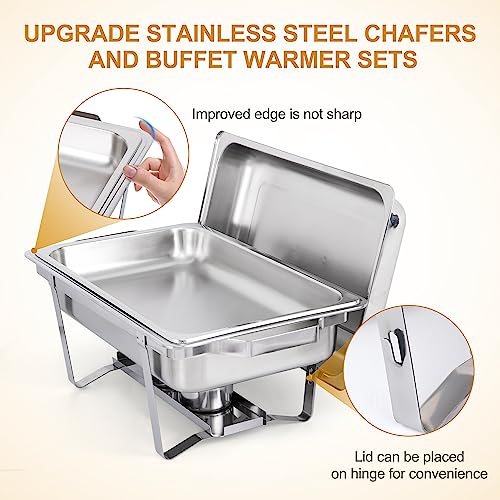 4 Pack Chafing Dish Buffet Set 8 Qt Stainless Steel Complete Chafer Set Catering Warmer Set with Water Pan, Fuel Holder for Parties, Dinners, Catering, Buffet and Weddings