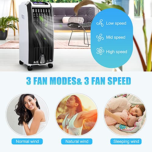 3-IN-1 Evaporative Air Cooler,26β Portable Air Conditoner Humidifier/Fan with 3 Wind Modes,3 Speeds,Remote Control,Wide Oscillating,Ultra-Quiet Compact Cooling Fan for Home Office Bedroom