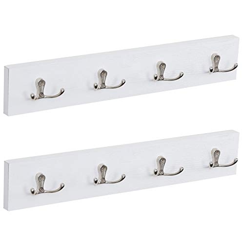 Hoanvi Wall Mounted Coat Rack with 8 Hooks Rail for Entryway Decor, Wall Hanging Coat Shelves for Bathroom Storage, Wooden Wall Key Holder Organizer for Living Room, Bedroom.(White, 2 Packs)