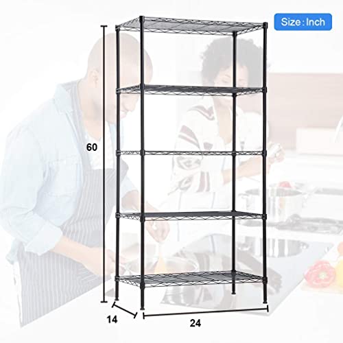5-Tier Metal Shelving Unit, Heavy Duty Storage Shelves Hold 750LBS NSF Steel Organizer Wire Rack for Closet Basement Office Kitchen Laundry, 24" W x 14" D x 60" H- Black
