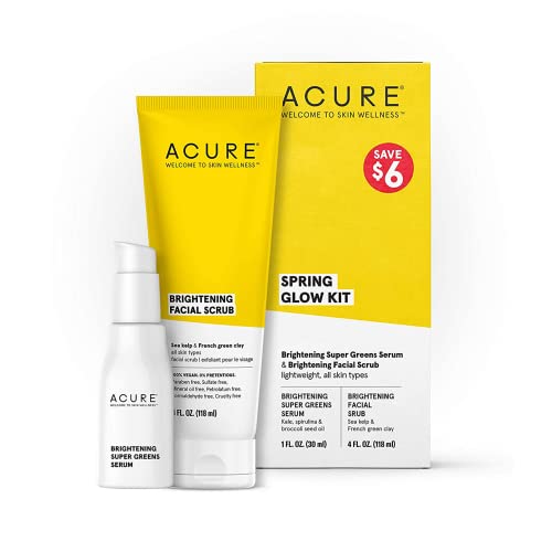 Acure Spring Glow Kit | 100% Vegan | For A Brighter Appearance | Includes Brightening Facial Scrub & Brightening Super Greens Serum