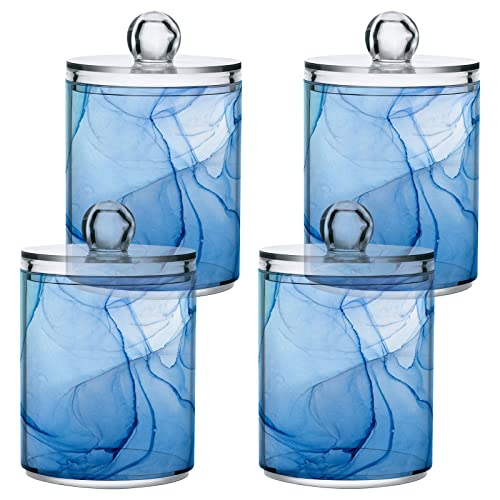 2 Pack Qtip Holder Organizer Dispenser Blue Marble Fluid Art Bathroom Storage Canister Cotton Ball Holder Bathroom Containers for Cotton Swabs/Pads/Floss