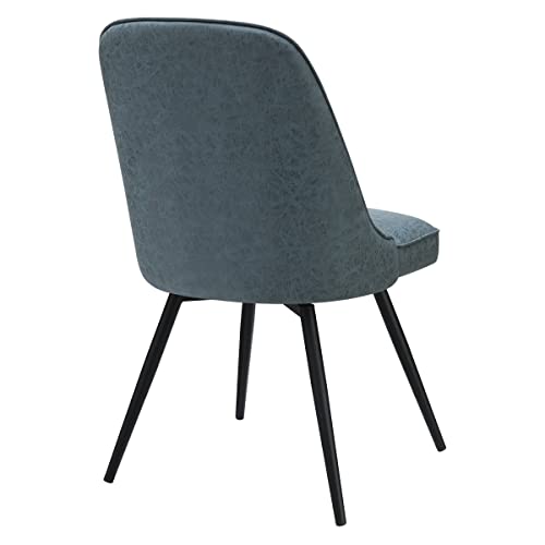 OSP Home Furnishings Penton Swivel Chair with Padded Seat and Black Legs 2-Pack for Dining or Home Office Use, Navy Blue Faux Leather