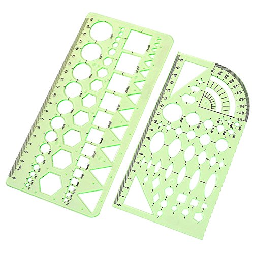 2PCS Plastic Green Measuring Templates Geometric Rulers for Office and School, Building formwork, Drawings templates