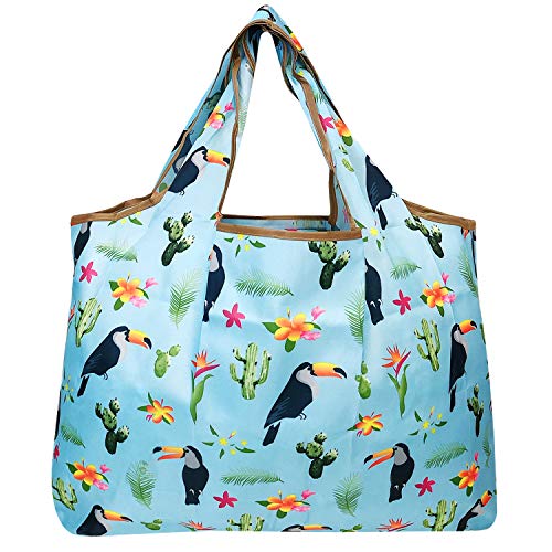 allydrew Large Foldable Tote Nylon Reusable Grocery Bags, 3 Pack, Aloha