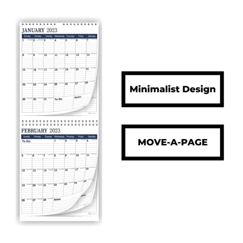 2023-2024 2-Month View Wall Calendar by StriveZen, Move-a-Page, Monthly, Foldable, Vertical, April 2023 - December 2024, 12x 28 Inches, Large, Minimalist, 21 Months