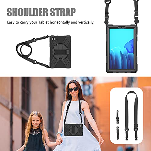 TSQ Case for Samsung Galaxy Tab A7 Lite 8.7" w/Glass Screen Protector Stand&Hand Strap | Heavy Duty Rugged Silicone Kids Case for Galaxy Tab A7 Lite 2021 SM-T220/T225/T227U | Black