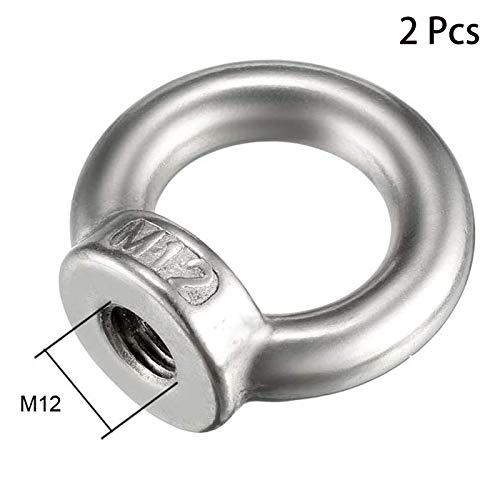 2 Pcs Lifting Eye Nut M12 Female Thread 304 Stainless Steel Round Shape for Rope Fitting (M12,2 Pcs)