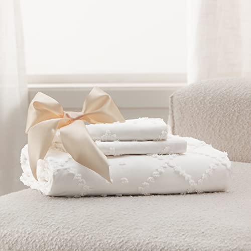 Bedsure Duvet Cover Queen Size - Queen Duvet Cover Set, Boho Bedding Queen for All Seasons, 3 Pieces Embroidery Shabby Chic Spring Bedding Duvet Covers (White, Queen, 90x90)