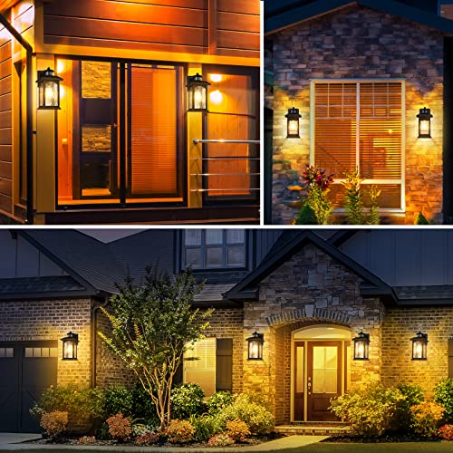 2 Packs Motion Sensor Outdoor Sconce - Advanced Dusk to Dawn Outdoor Lighting, Retro Motion Sensor Porch Light Fixtures, Black Waterproof Exterior Lantern Wall Mount for Garage, Outside, Anti-Rust