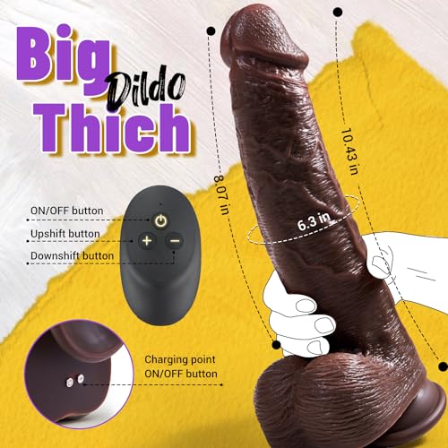 10.43'' Thrusting Dildo Vibrator for Deep G-spot Anal Stimulation, Realistic Vibrating Dildo with 6 Thrusting Speeds & 10 Vibrations, Silicone Dildo with Remote Control Sex Toys for Women & Couple