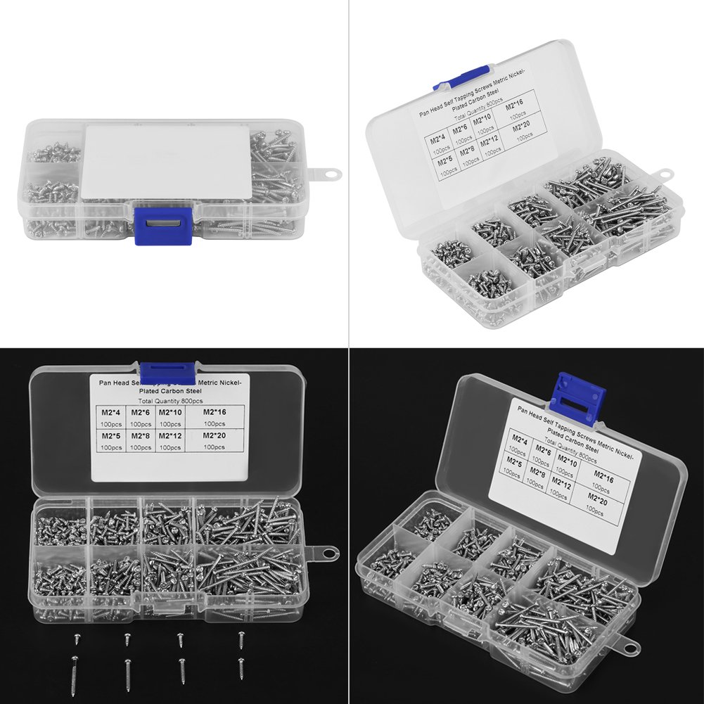 800PCS M2 Self Drilling Screw Assortment Kit 8 Sizes Cross Drive Pan Head Tapping Wood Screws Fasteners Set Used in in Energy, Electronics, Electrical Appliances