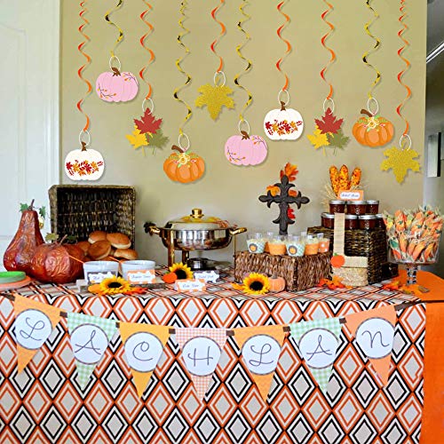 20Pcs Fall Party Hanging Decorations, Autumn Pumpkin Maple Leaf Thanksgiving Hanging Swirls Streamers, Fall Hanging Decorations for Little Pumpkin Baby Shower Fall Thanksgiving Birthday Party Supplies