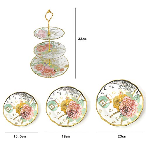 3-Layer Ceramic Cake Stand Dessert Plate Cupcake Fruit Candy Display Tower, Flower Dessert Stand, Children's Birthday Tea Party Baby Shower Serving Tray Small