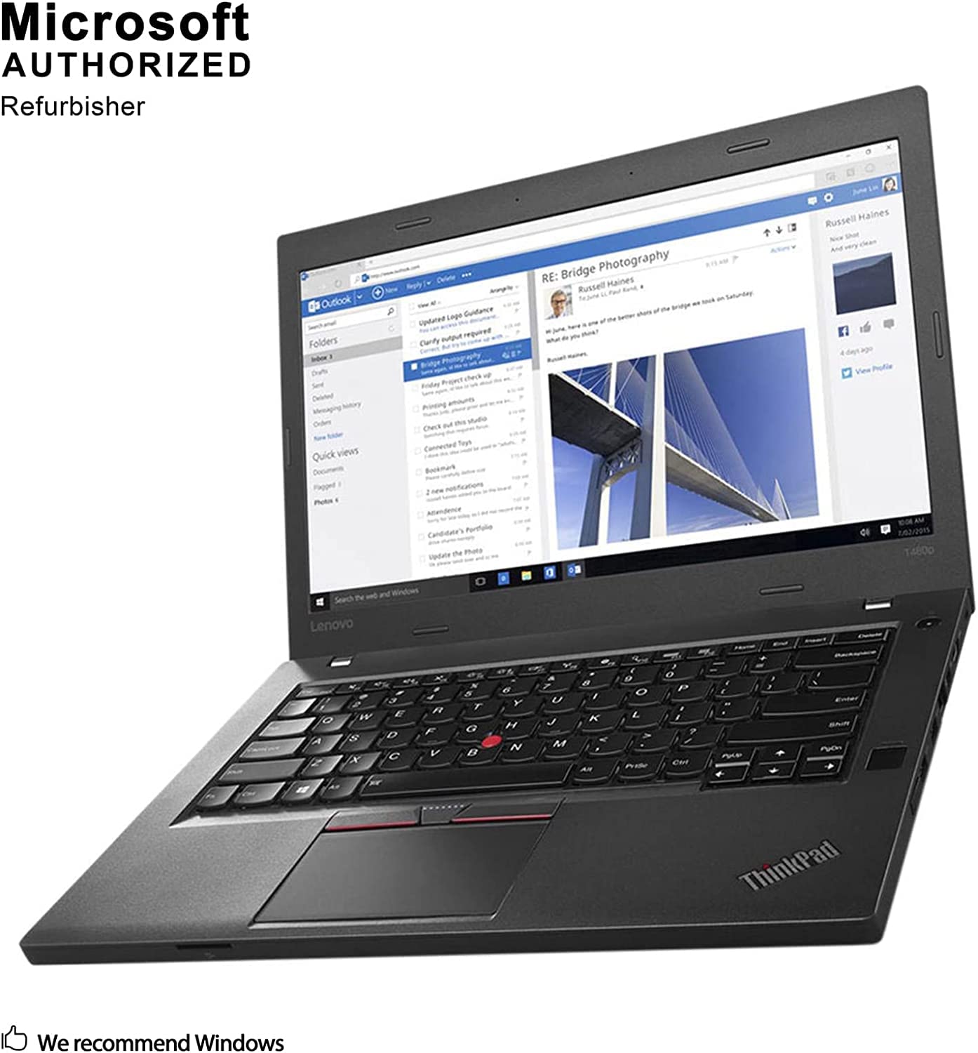 Lenovo Notebook 20FW002DUS 14inch ThinkPad T460p i5-6440HQ 8GB 256GB SSD HD Graphics 530 Windows 10 Professional Retail (Renewed)