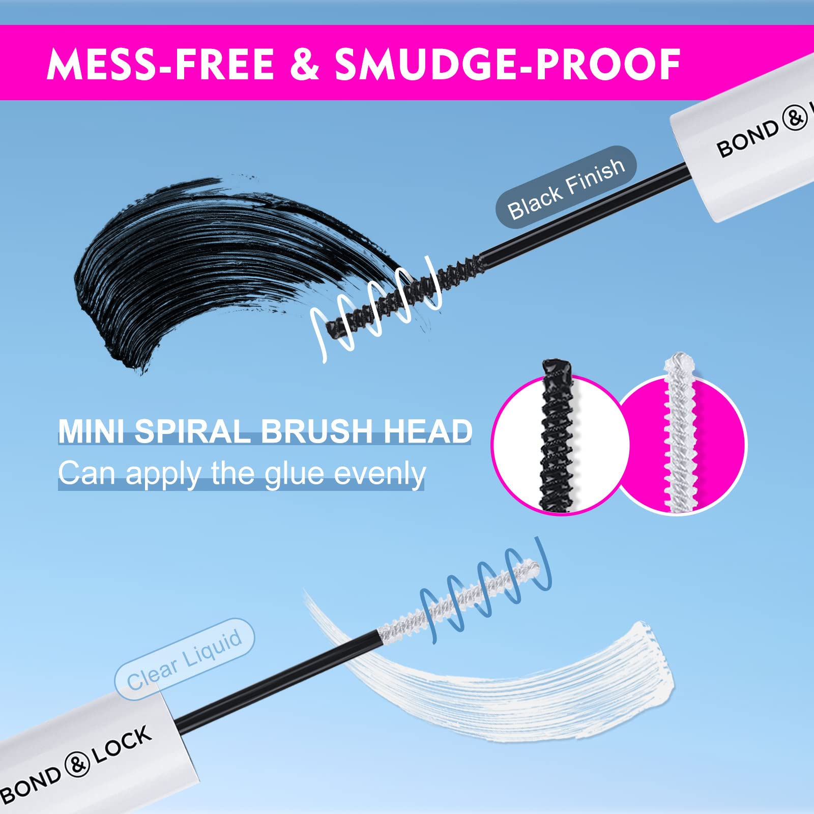 Lash Bond and Seal 10ml Cluster Lash Glue for Individual Lashes Super Strong Hold 48-72 Hours Waterproof, Lash Bond and Lock for Sensitive Eyes