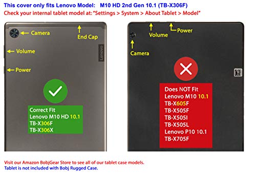 BobjGear Bobj Rugged Tablet Case for Lenovo Tab M10 HD 2nd Gen 10.1 inch Models TB-X306F, TB-X306X Kid Friendly (Bold Black)