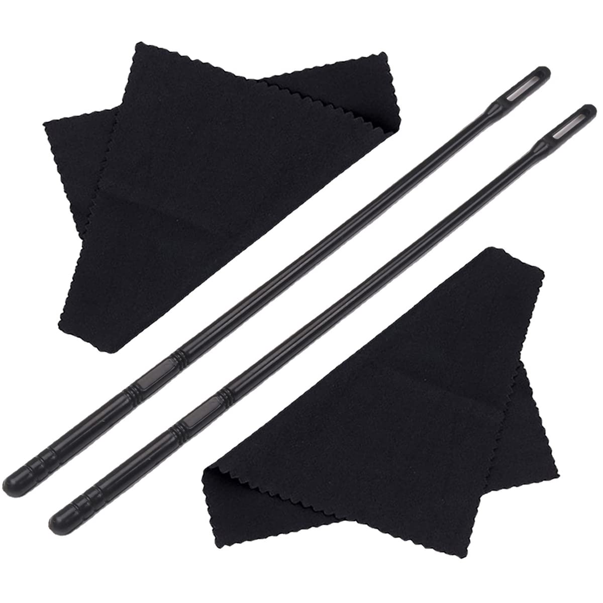 2 Set Plastic Flute Cleaning Rod Stick Wand with Wipping Cloth Recorder Cleaning Rod Flute Accessories Care Tool Kits, Black
