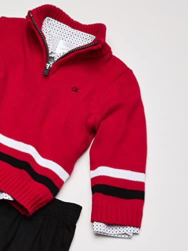 Calvin Klein Boys' 3-Piece Sweater Set with Matching Woven Button-Down Shirt and Pants, Red Block, 18 Months