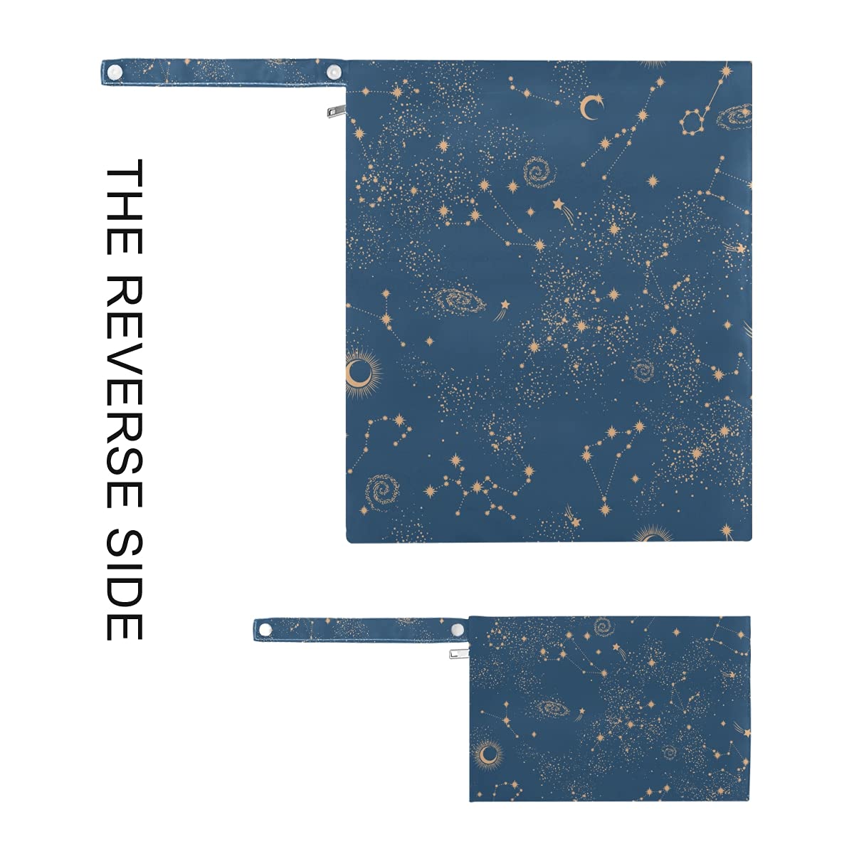 2 PCs Wet Dry Bag Moon Star Space Constellation Pattern Waterproof Wet Bag Cloth Reusable Diapers Wet Swimsuit Bag for Toiletries Travel Beach Pool Stroller Gym