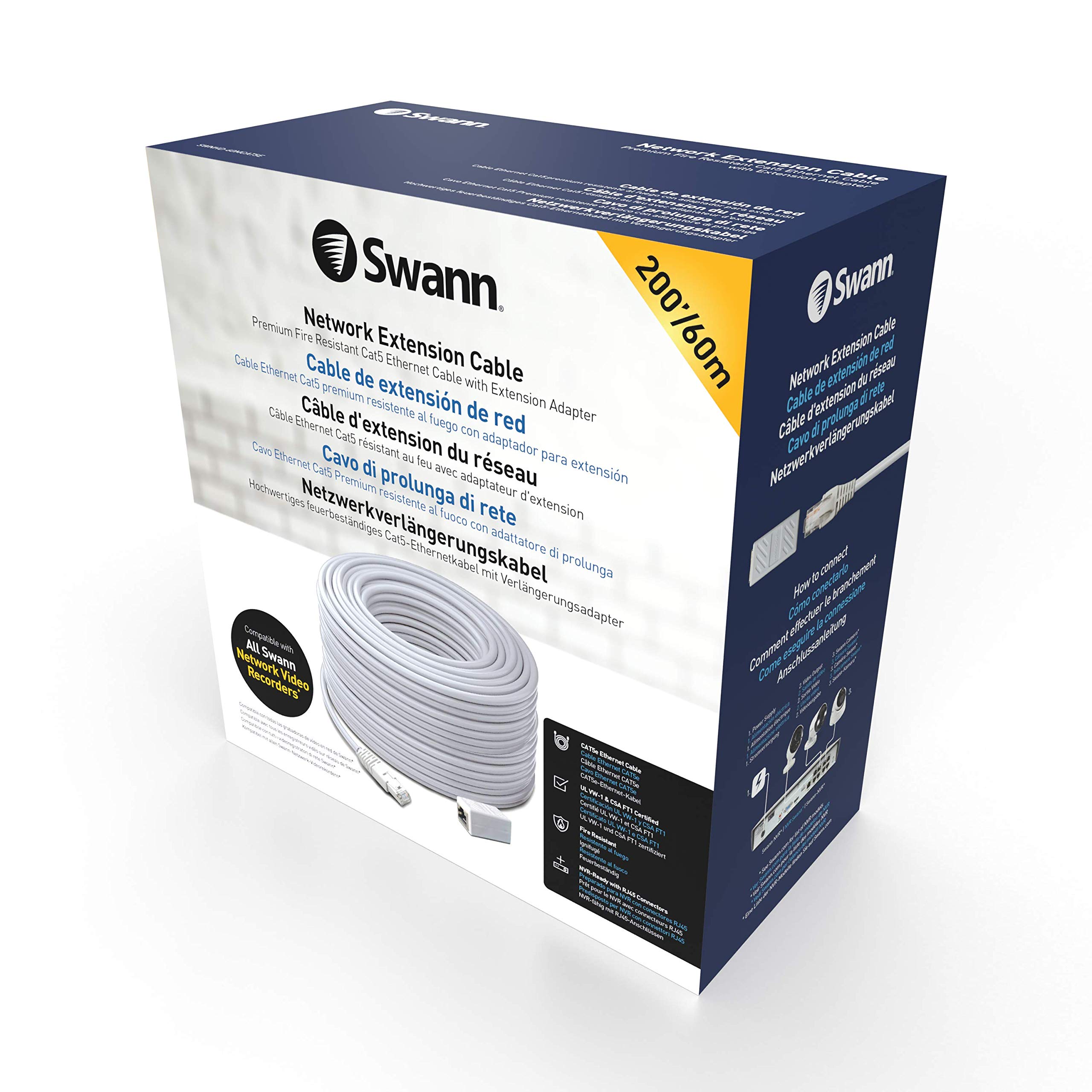 Swann Security Cat5 Ethernet Cable, NVR Extension Cord for PoE Camera, 200 Ft/60M, SWNHD-60MCAT5E