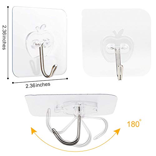 20PCS Wall Hooks - Adhesive Hooks - 15lb(Max) Heavy Duty Adhesive Hooks, Command Hooks for Hanging, Reusable Sticky Stainless Steel Hook, Waterproof, Apply for Kitchen, Bedroom, Bathroom