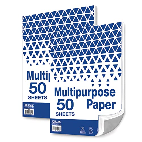 BAZIC 50 Sheets 8.5" x 11" White Multipurpose Paper, 20 LB (75 gsm), Copy Paper Fax Laser & General Printing, Create Report Document Presentation Flyer Arts Crafts, School Office (50/Pack), 2-Pack
