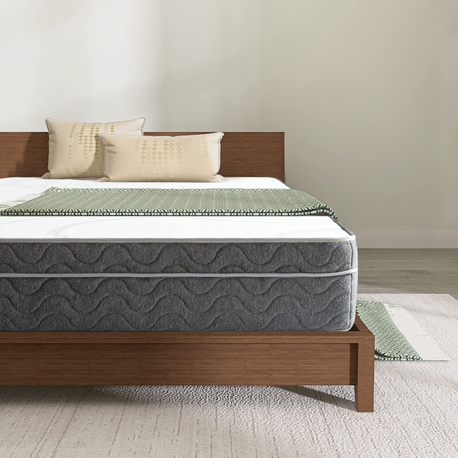 Opoiar 10 Inch Queen Innerspring Hybrid Memory Foam Mattress, Medium Firm Breathable Mattress, Pressure Relieving Mattress, Bed in a Box, Gel AeroFusion Memory Foam, Regulate Temperature, Made in USA