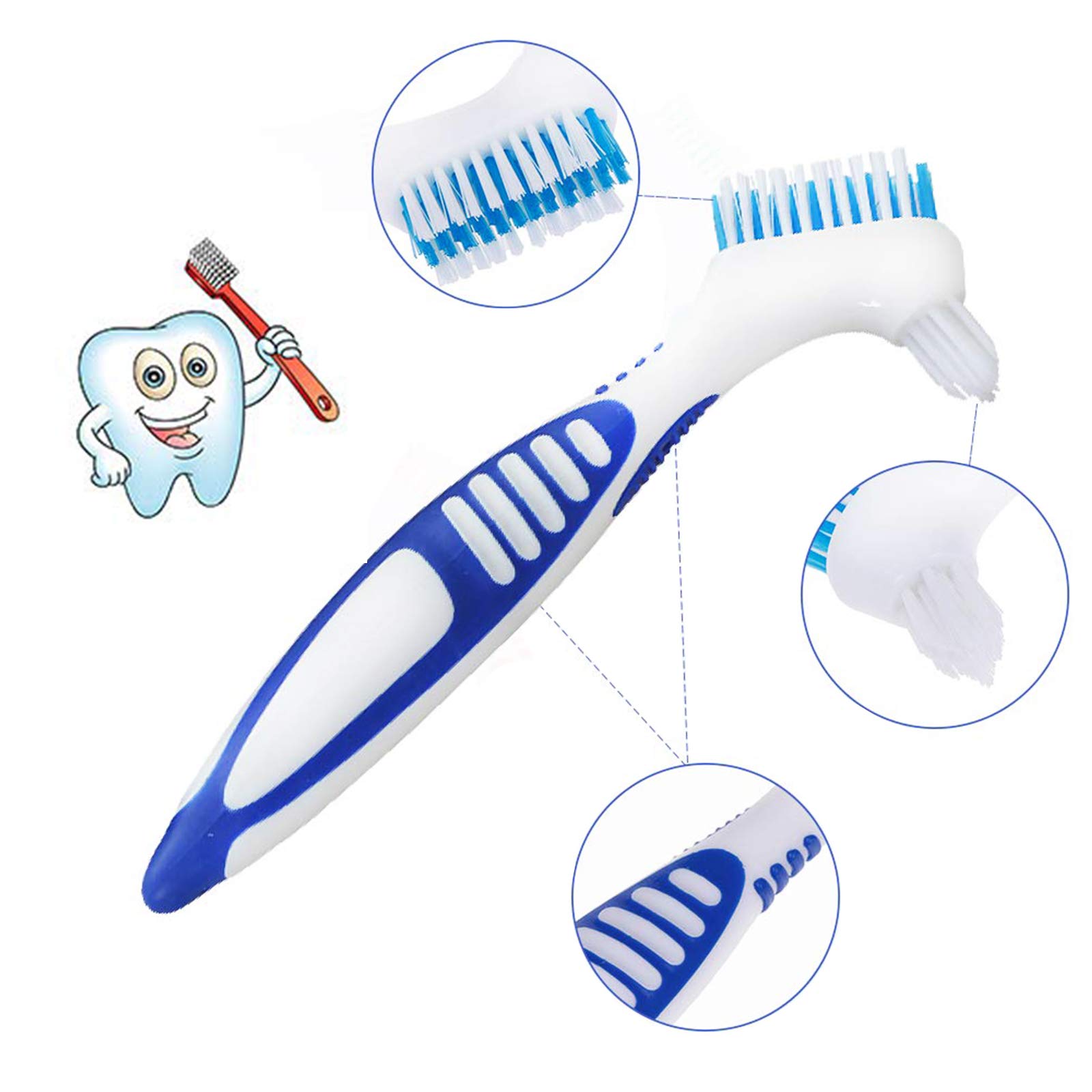 4 Pcs False Teeth Container, Denture Base Holder Box, Soaking Denture Bath with Strainer Basket & Denture Brush for Travel Overnight Denture Cleaning Case(Blue Green)