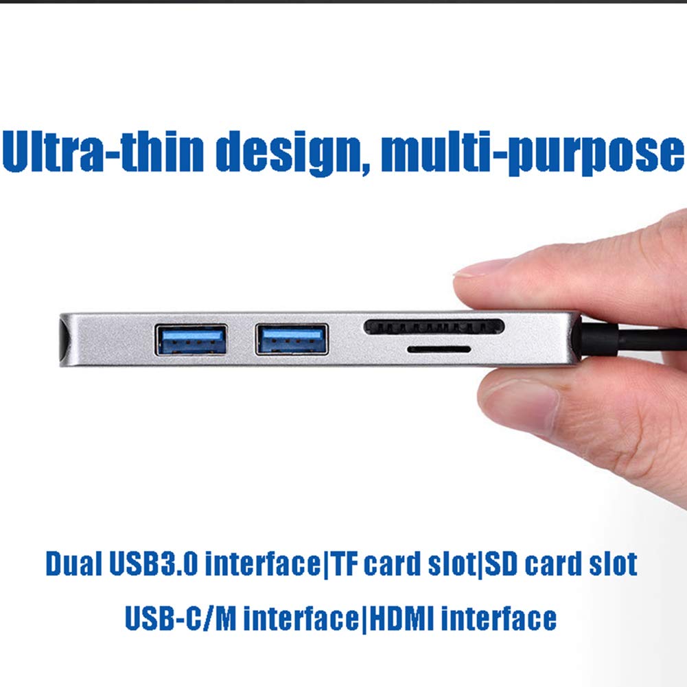 XUNMAIFHB Portable Docking Station,Type-c Expansion Dock USB-C to HDMI Converter hub Splitter USB3.0 Card Reader TF+SD Card Five in one 4K Fast Transmission, Silver