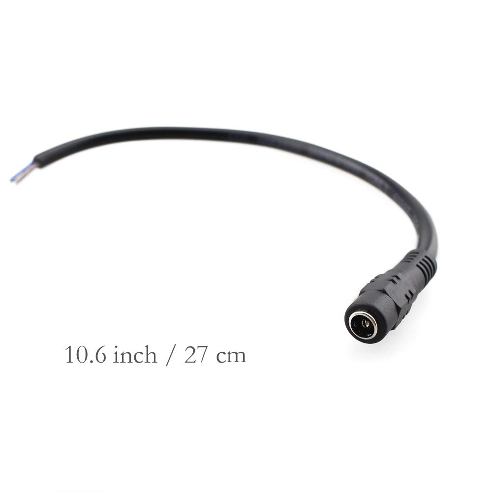 18 AWG DC Power Pigtail Cable, 2.1mm x 5.5mm Barrel Plug Wire Male&Female Connectors for CCTV Security Camera and Led Lighting Power Adapter by SIM&NAT, Pack of 10