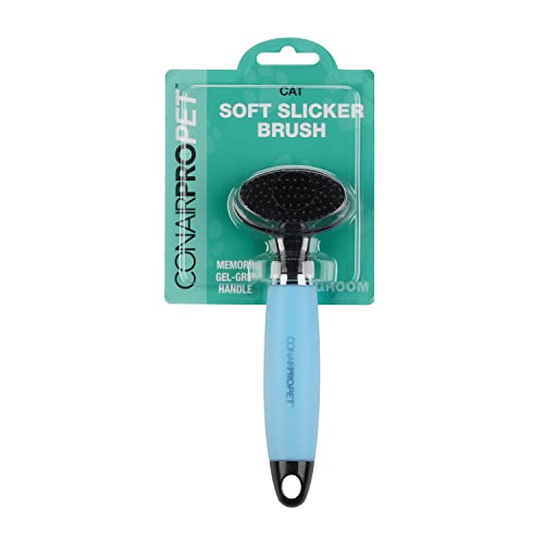CONAIRPRO Dog & Cat Cat Soft Slicker Brush, Cat Brush for Shedding, Removes Tangles, Mats & Loose Hair, Soft Coated Pins for Gentle Brushing, Memory Gel Grip Handle