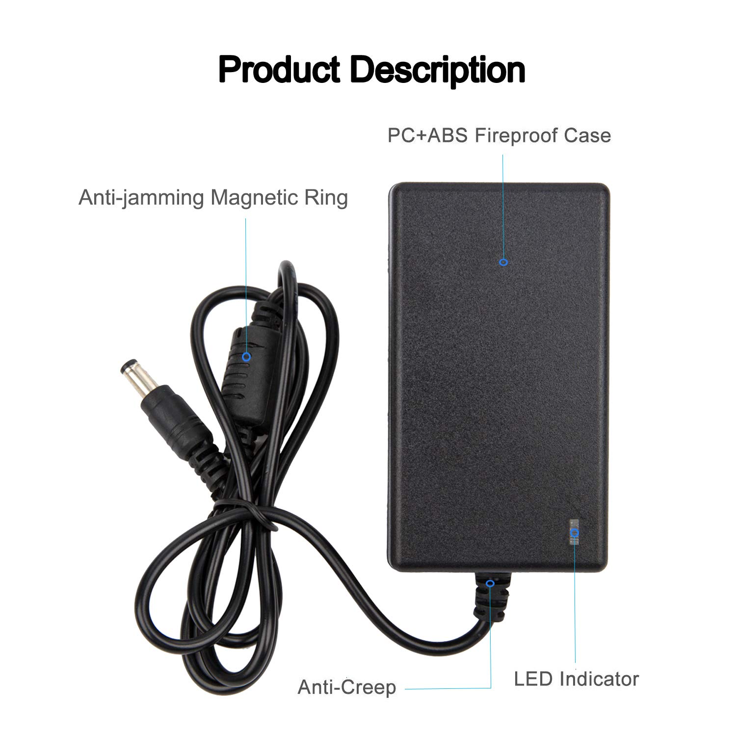 12V 2.5A Power Adapter - COOLM AC 100-240V to DC 12V 2500mA Power Supply Transformer Charger 12V/2.5A for 12V Analog DVR NVR HVR CCTV Security Camera/RGB LED Strip Lights