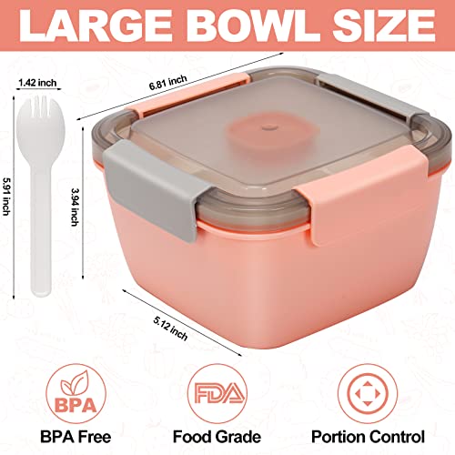 2 Pack Salad Lunch Container To Go,Large BPA-Free Salad Container,52 Oz Salad Bowl,3 Compartment Tray with Dressing Container,Leak Proof Salad Lunch Box Bento Box with Smart Lock for Lunch Food Snack…