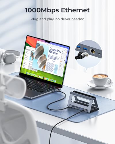 USB C Docking Station Dual Monitor for MacBook Pro/Air, USB C Dock Dual HDMI, Dual HDMI for Mac, Docking Station Stand with 10Gbps USB C/USB, PD3.0, RJ45, USB/USB C 3.0,2*USB2.0, SD/TF, Audio