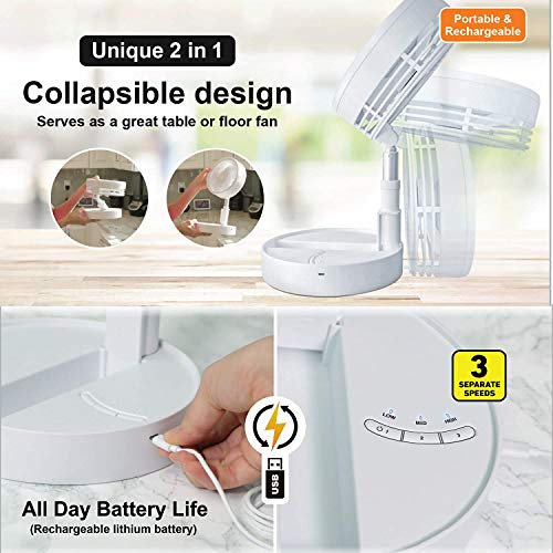 Bell+Howell My Foldaway Fan Rechargeable Fan Ultra Lightweight Portable Compact Extendable to 4 Feet High with 3 Speed Modes As Seen On TV