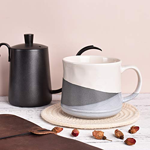 Bosmarlin Large Stoneware Coffee Mug, Big Tea Cup for Office and Home, 21 Oz, Dishwasher and Microwave Safe, 1 PCS (Geometry-Grey)