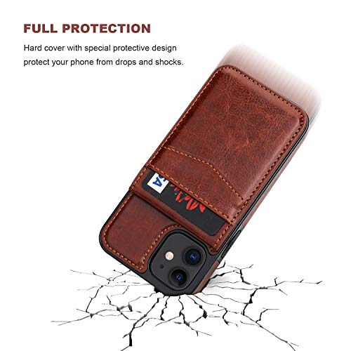 KIHUWEY Compatible with iPhone 12 Mini Case Wallet with Credit Card Holder, Premium Leather Magnetic Clasp Kickstand Heavy Duty Protective Cover for iPhone 12 Mini 5.4 Inch(Brown)