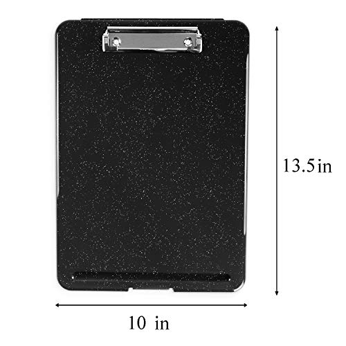 Slim Plastic Nursing RN Style Coaches Clipboard with Open Foldable Storage, Classroom Teacher College Size (9.5" x 13.5") (Black White Splatter)