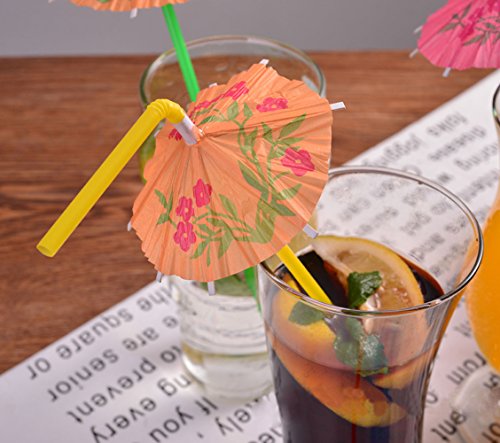 100 Pcs Disposable Umbrella-Shaped Straws Flexible Bendable Table Decor Straws for Hawaiian Tropical Drinks Soft Drinks Cocktail Bars Restaurants Luau Party Supply Beverage Decorations