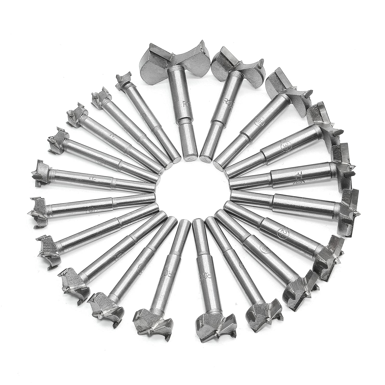 Bonsicoky 20Pcs Forstner Drill Bit Set 14-50mm, Carbide Woodworking Hole Saw Set, Flat Wing Counterbore Drill Bit Set with Plastic Storage Box for Wood Drilling