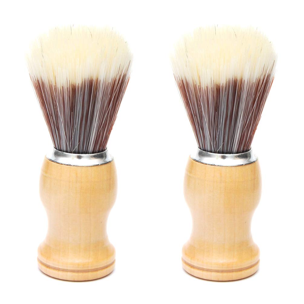 Luxxii - (2 Pack) Men's Shaving Brush with Wooden Handle Pure Big Nylon Hair Soft Face Cleaning Makeup Facial Razor Brush Shave Tools