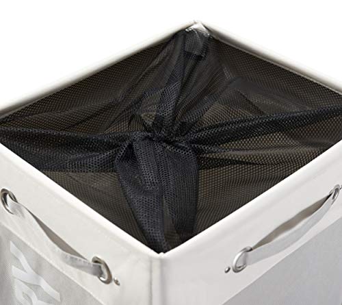 23" Wheeled Laundry Hamper Large Collapsible with Breathable Cover Heavy Duty Laundry Sorter Dirty Clothes Organizer Bin Waterproof Foldable Laundry Basket Rolling Extra Large Bag (White + Light Gray)